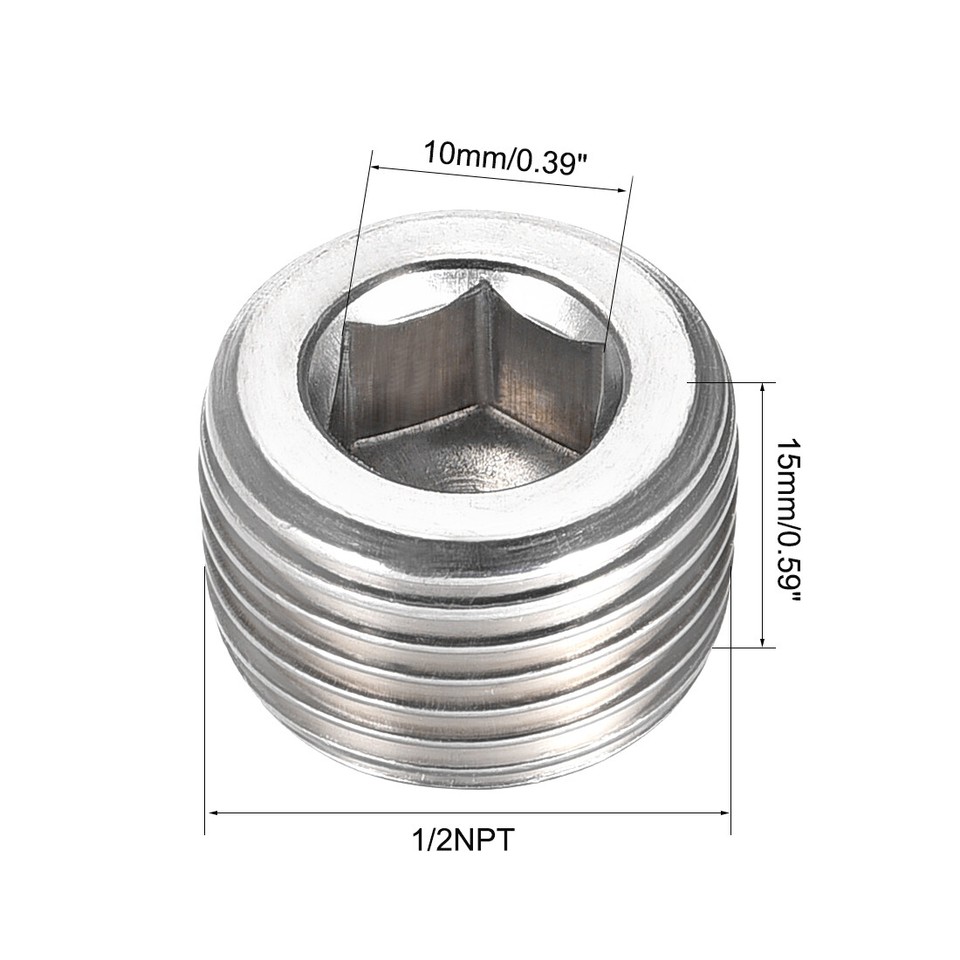 Hex Countersunk Plug Stainless Steel Pipe Fitting 1/2NPT Male Thread ...