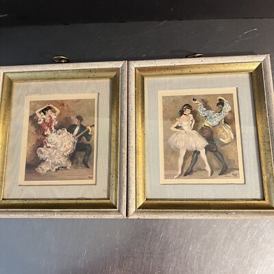 VTG Dance Prints Set 2 DYF Framed Wooden Florentine Gold Silk Mattes ...