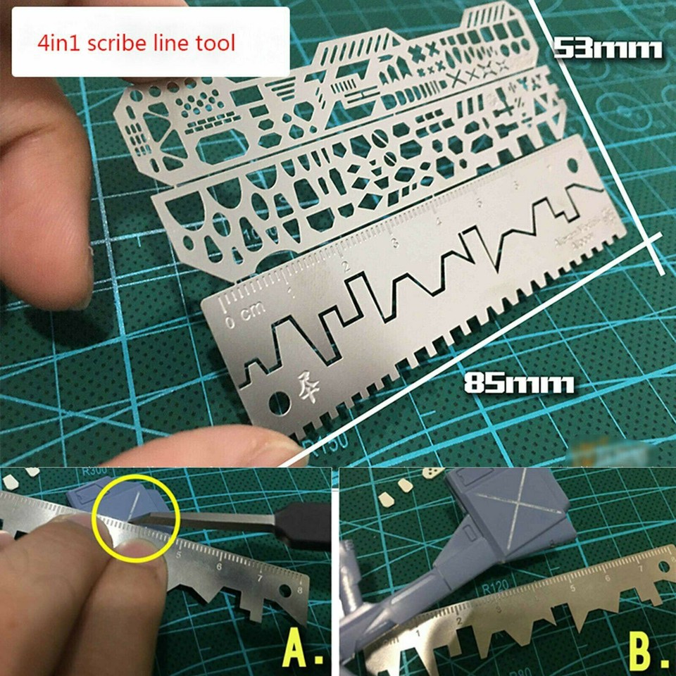 4 In 1 Stainless Steel Scribe Line Drilling Templates Ruler 1/100 1/144 ...