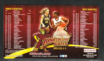 Iona Gaels--2010-11 Basketball Magnet Schedule--Beechmont--MAAC | eBay