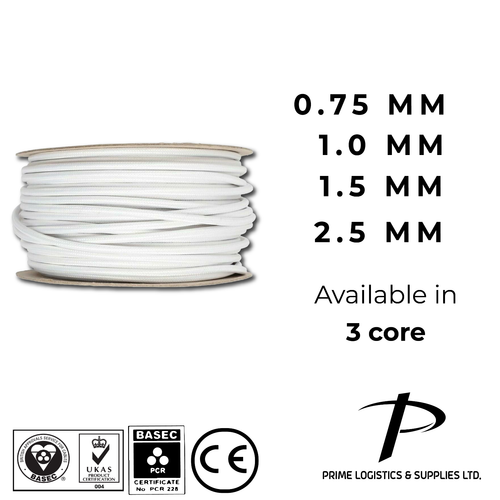 White 3 Core Flex 0.75mm 1.0mm 1.5mm 2.5mm Mains Wire Cable Electric ...