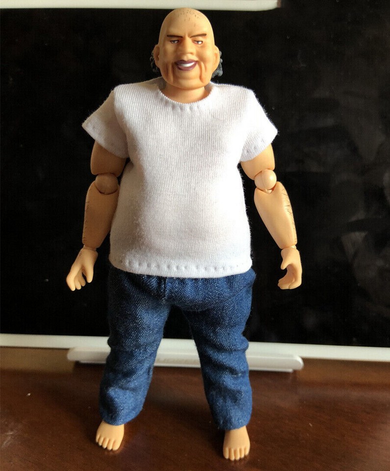 1:12 Uncle Fat Man White Top Blue Jeans Pants Clothes Fit 6inch Figure ...