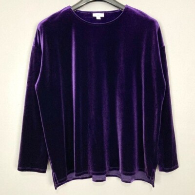 J. Jill Velvet Crew Neck Top Women’s Size L Relaxed Boxy Fit Plush Soft ...