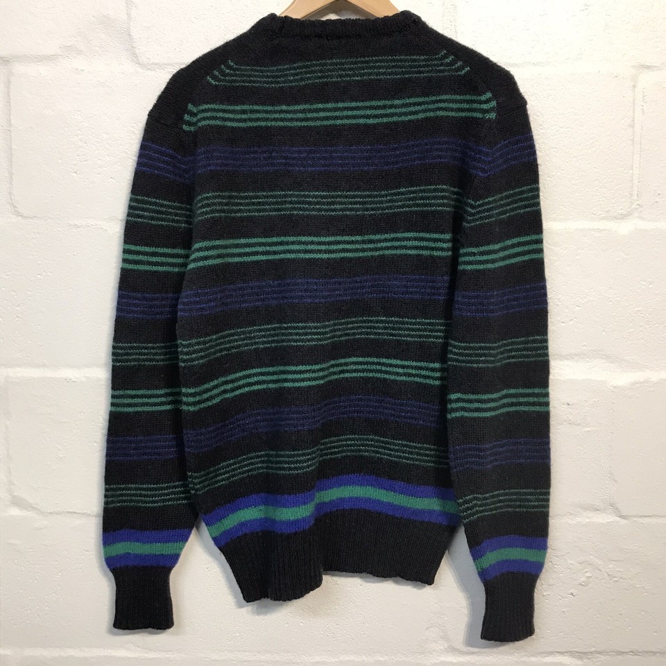 Vintage Cooper & Roe Wool Sweater - Retro Blue Green Striped Pull Over ...