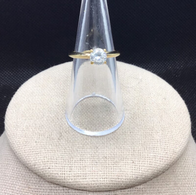 Vintage Gold Tone Costume Clear Cut Glass Solitaire Stone Ring Sz 6 ...