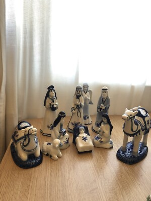 Kurt Adler Porcelain Delft Blue Nativity Set Religious Christmas ...