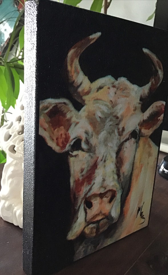 Michelle Foy Sucaet Picture Of A Bull Signed 7x5” Painting Printed On ...
