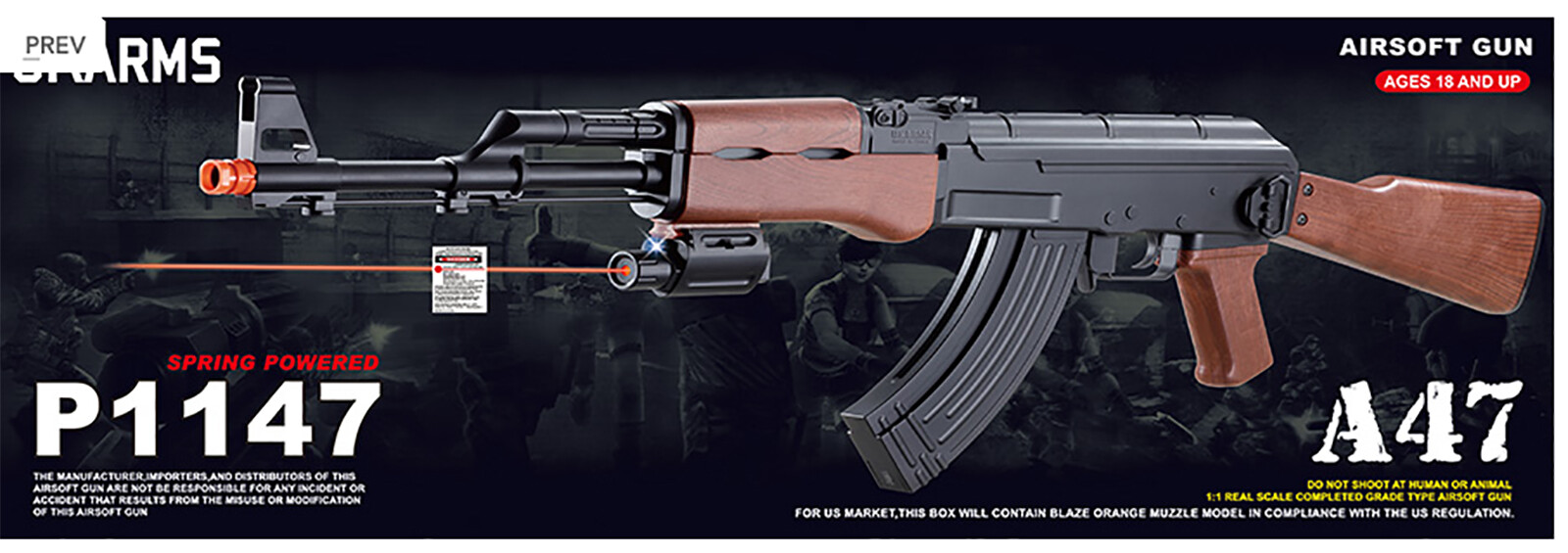 UKARMS 370 FPS P1147 Ak47 Tactical Airsoft Spring Rifle Gun Laser ...