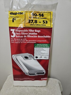 SHOP-VAC 90662 TYPE F 10-14 GALLON DISPOSABLE FILTER BAGS 3 PK | eBay