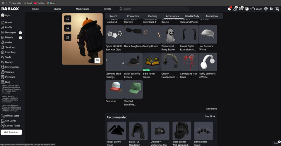 roblox in game items. headless, korblox, 8-bit crown | eBay