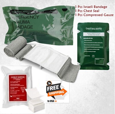 Chest Seal Vented + 6" Israeli Bandage + Compressed Gauze IFAK First ...