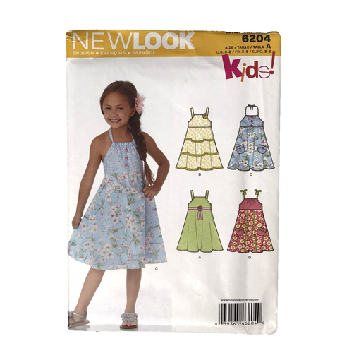 New Look Kids Pattern 6204 Girls Summer Sundress Halter Strap Size 3-8 ...