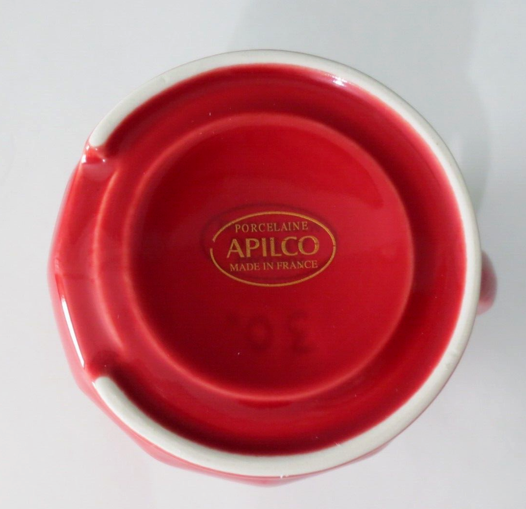 APILCO FLORA -Rare New RED Porcelain CREAMER w/ Gold Rim - 4" T - Made ...