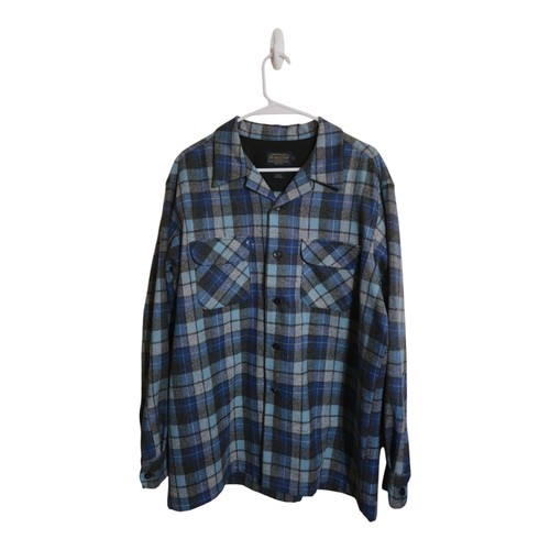 Pendleton Shirt Men L Blue Board Beach Boys Plaid Wool Preppy Rancher ...