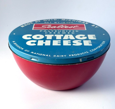Vtg Sealtest Cottage Cheese Fire King Red Glass Bowl with Metal Lid ...