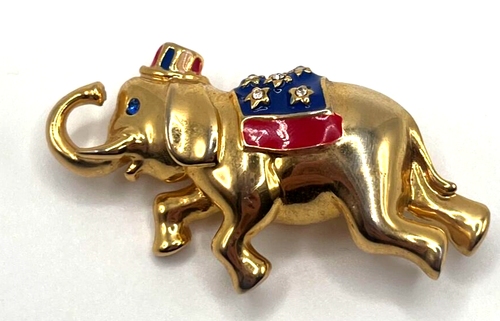 Monet Patriotic Elephant Brooch Pin Gold Tone Red White Blue Enamel ...