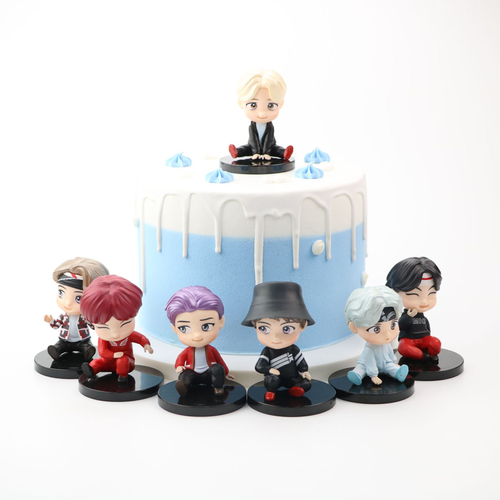 7Pcs KPOP Bangtan Boy BTS Sitting Action Figures Model Toy Cake Topper ...
