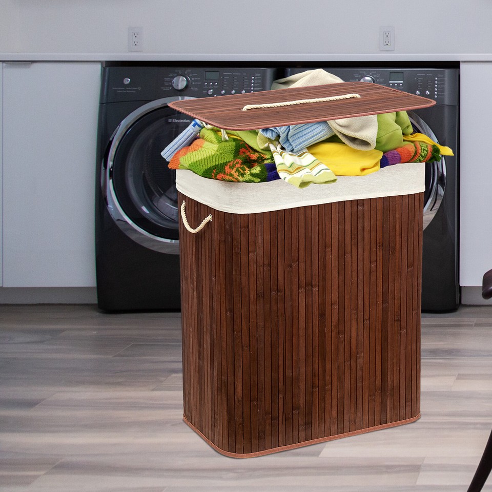 Laundry Fabric Bin Hamper Natural Bamboo Basket Washing Clothes Storage ...