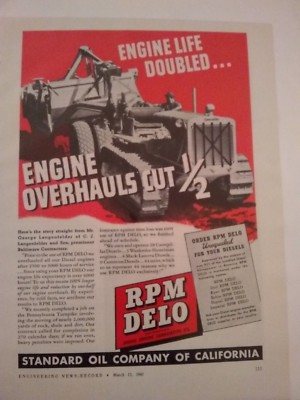 Vintage 1941 RPM DELO Ad Advertisement with Featured Caterpillar Diesel ...