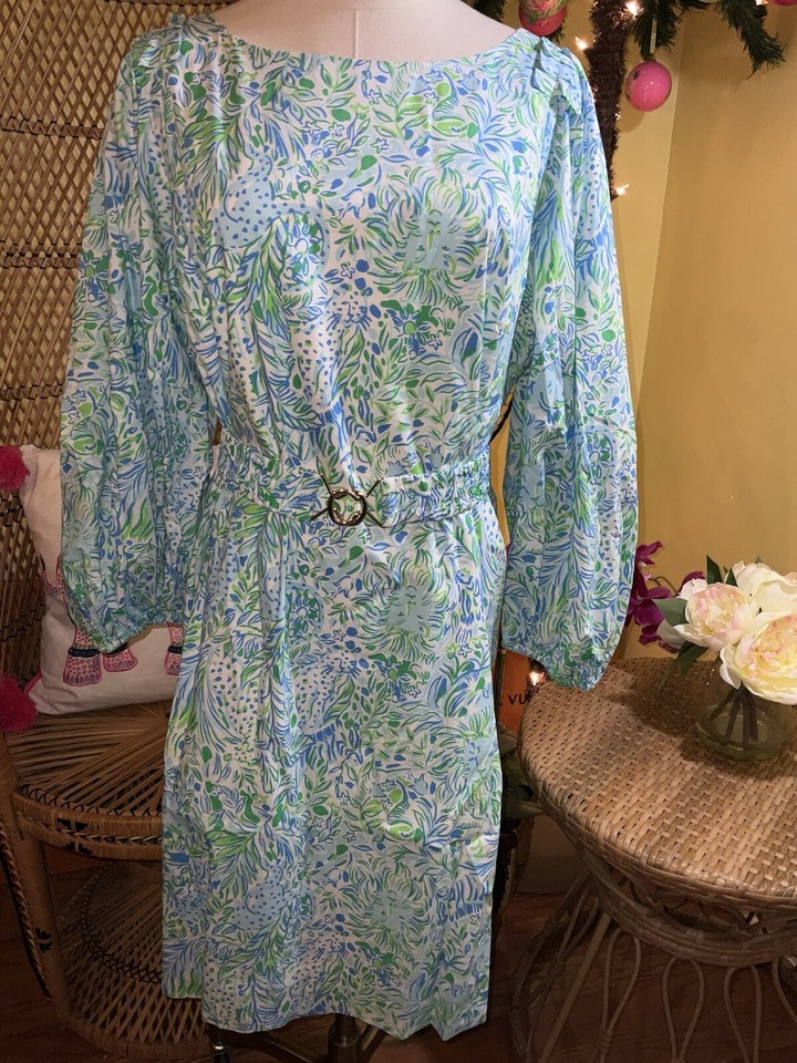 Lilly Pulitzer NWT Barbara Dress Hydra Blue Dandy Lions $228 Size 14 | eBay