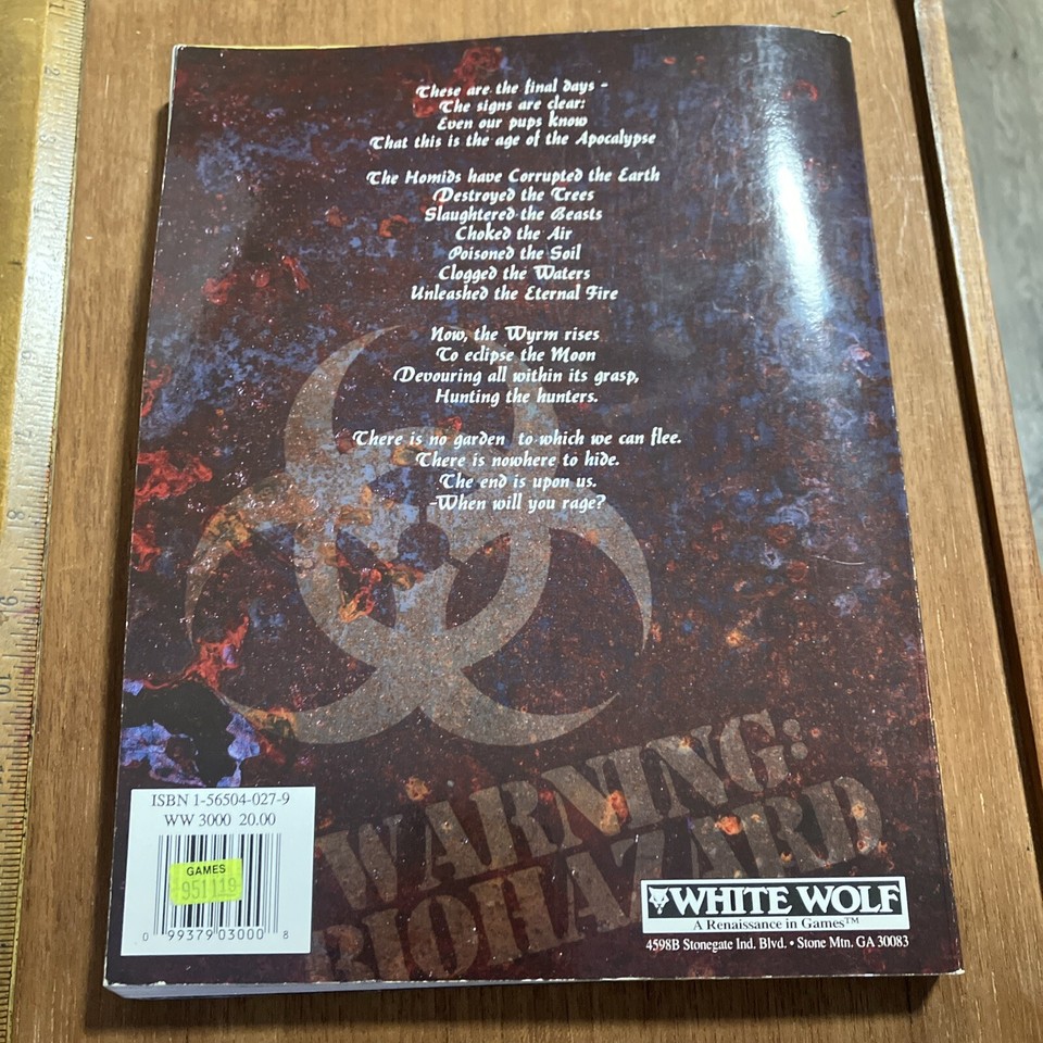 White Wolf Games - Werewolf ~ The Apocalypse. 1991 (1st Ed) WW3000 RPG ...