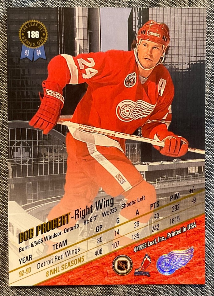 1993-94 BOB PROBERT LEAF HOCKEY CARD #186 DETROIT RED WINGS | eBay
