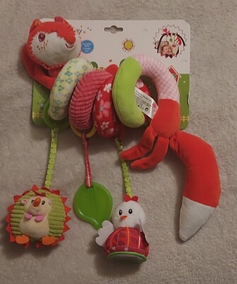 Happy Monkey Red Fox Cot Crib Buggy Multi Fabric Spiral Toy & Rattle ...