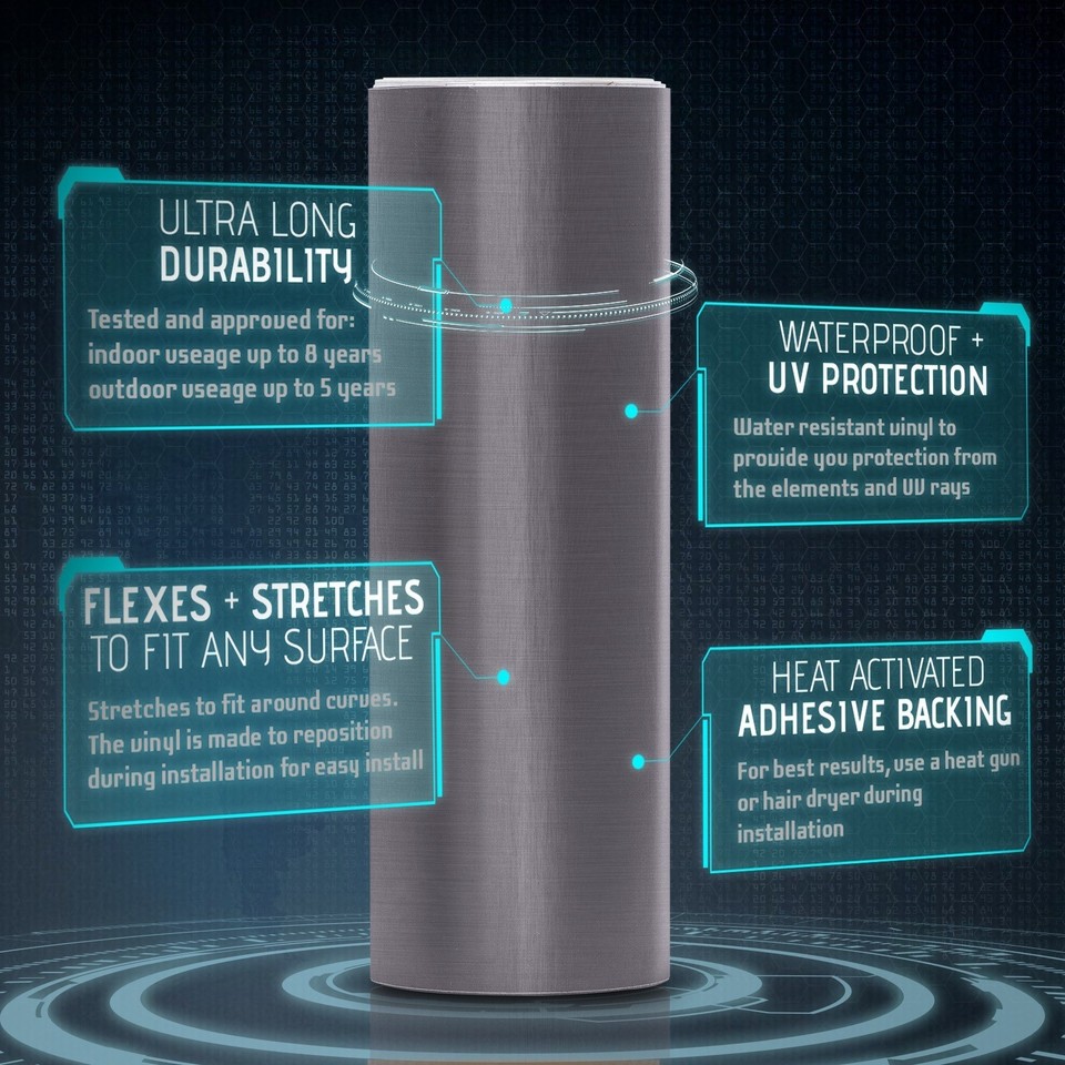 36" x 60" Inch Gunmetal Brushed Aluminum Vinyl Wrap Roll Decal Air ...