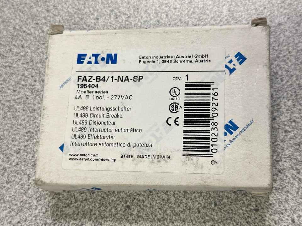 NEW EATON Moller FAZ-B4/1-NA-SP Circuit Breaker 4A 277 VAC 48 VDC 1 ...