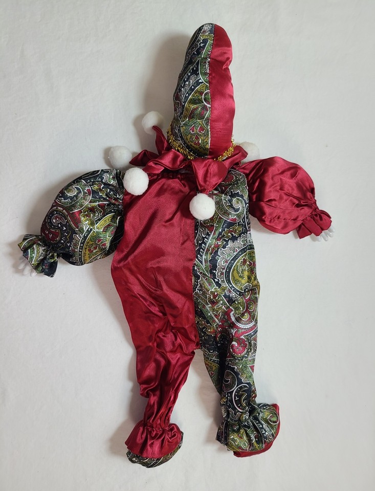 Vintage 18" Jester Joker Clown Porcelain Doll Burgundy & Black Colors ...