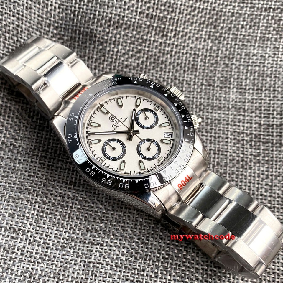 40mm Bliger Sterile White Dial Ceramic Bezel Full Chronograph Quartz ...