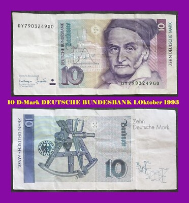 Ⓜ️ 10 Deutsche Mark ☘️ 1.Oktober 1993 💥 DM Schein Bundesbank 🍄 ...