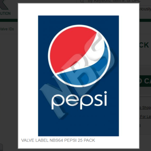 VALVE LABEL NBS64 PEPSI 25 PACK # VI01641331 | eBay
