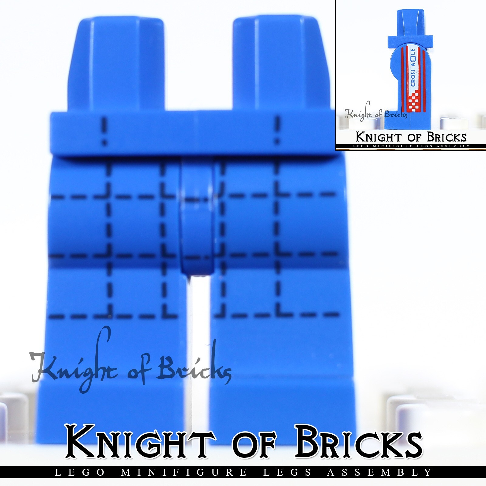 LEGO Minifigure Legs BLUE Hips and Black Stitching, Red and White ...