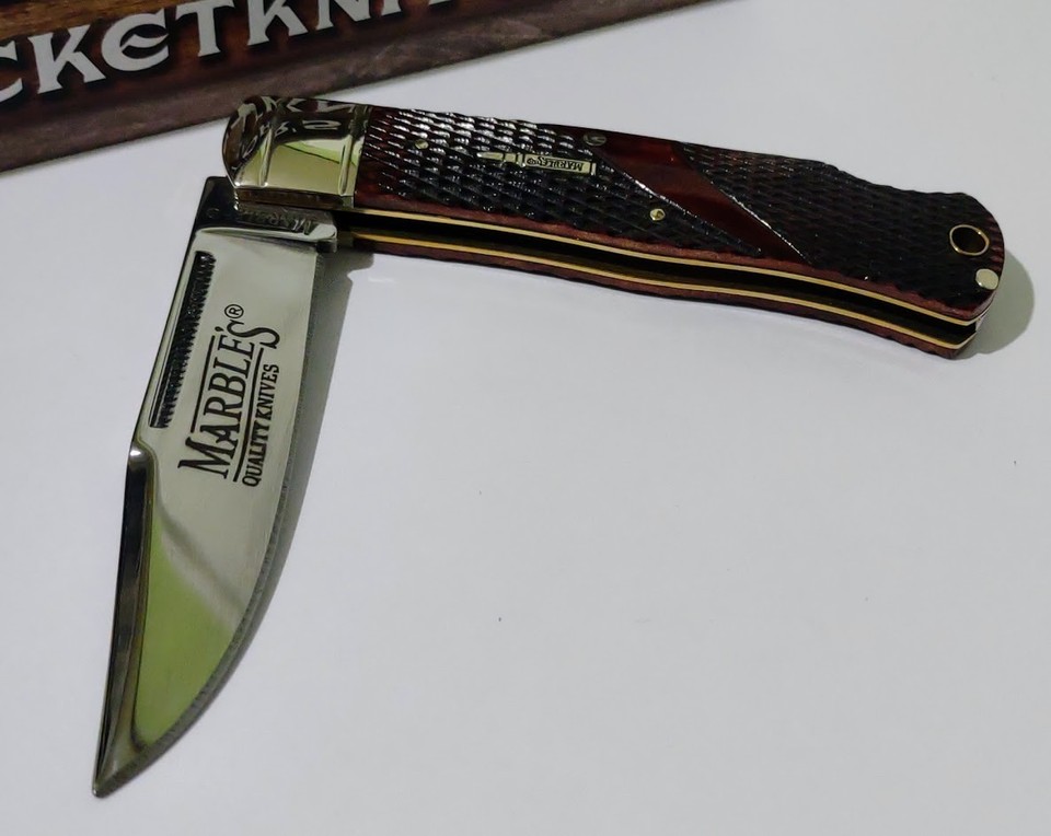 MARBLES BULLET EXHIBIT HUNTING POCKET KNIFE W/ DISPLAY CASE LOCKBACK ...