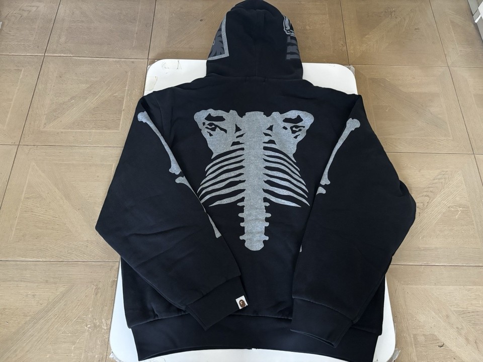 auth ape bape skeleton shark heavy washed cropped fit full zip hoodie ...