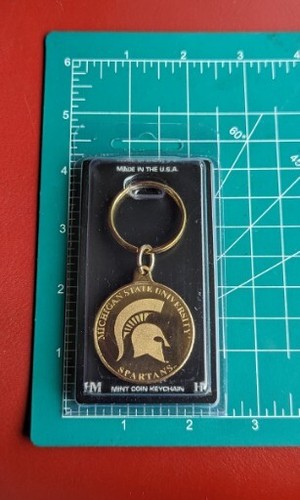 Michigan State Keychain College University GOLD Tone Mint COIN Spartans ...
