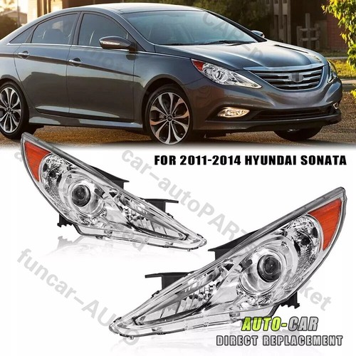 For Hyundai Sonata 2011-2014 Headlights Assembly Pair Chrome Housing ...