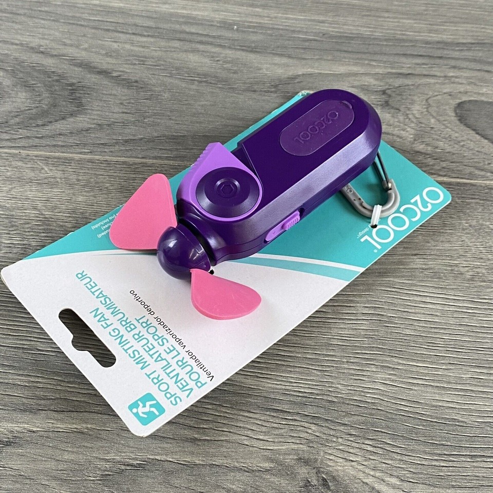 O2Cool Sport Carabiner Misting Pocket Fan Purple Battery Operated Works ...