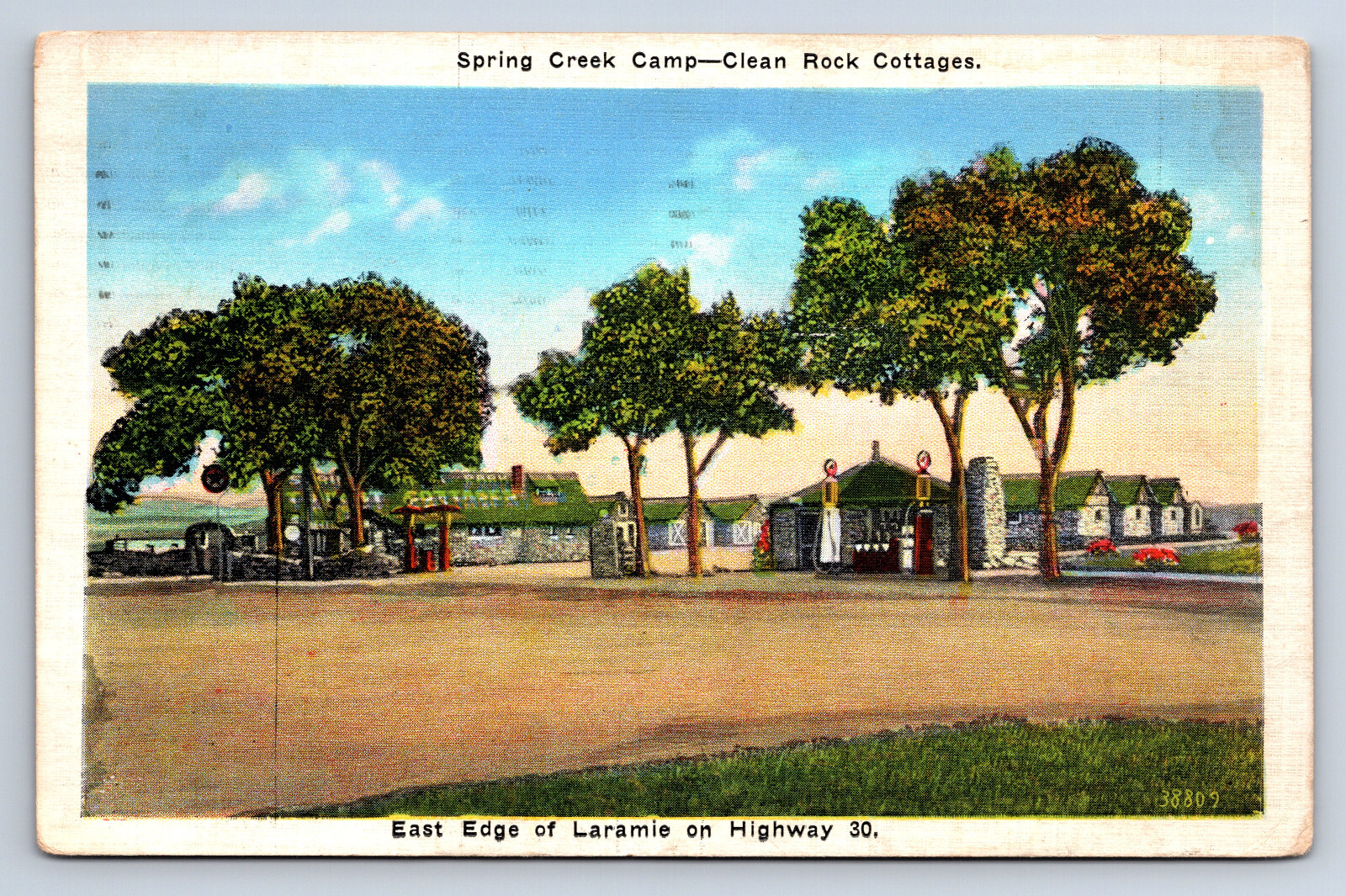 VTG Postcard Spring Creek Camp Clean Rock Cottages Laramie WY Gas ...