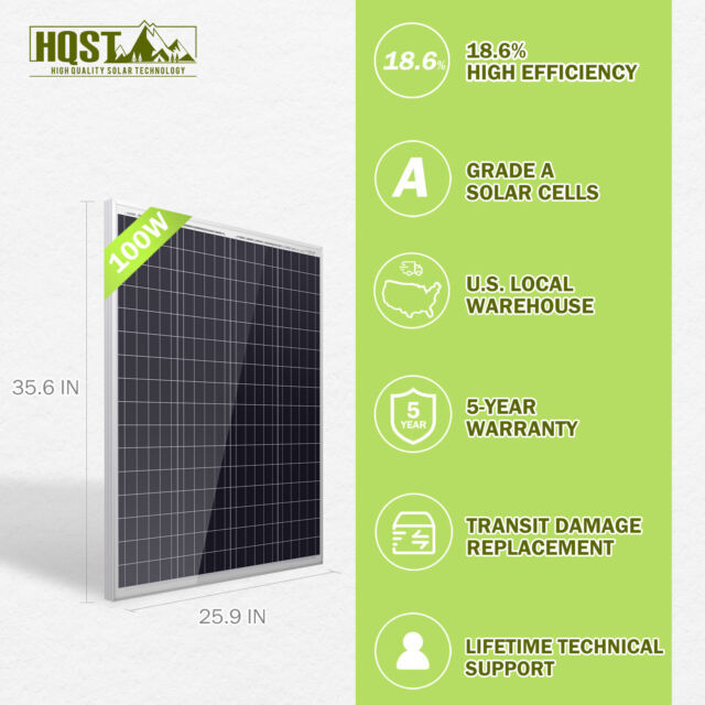 HQST HSP100P-L 100W 12V Polycrystalline Solar Panel for Off-Grid RV ...