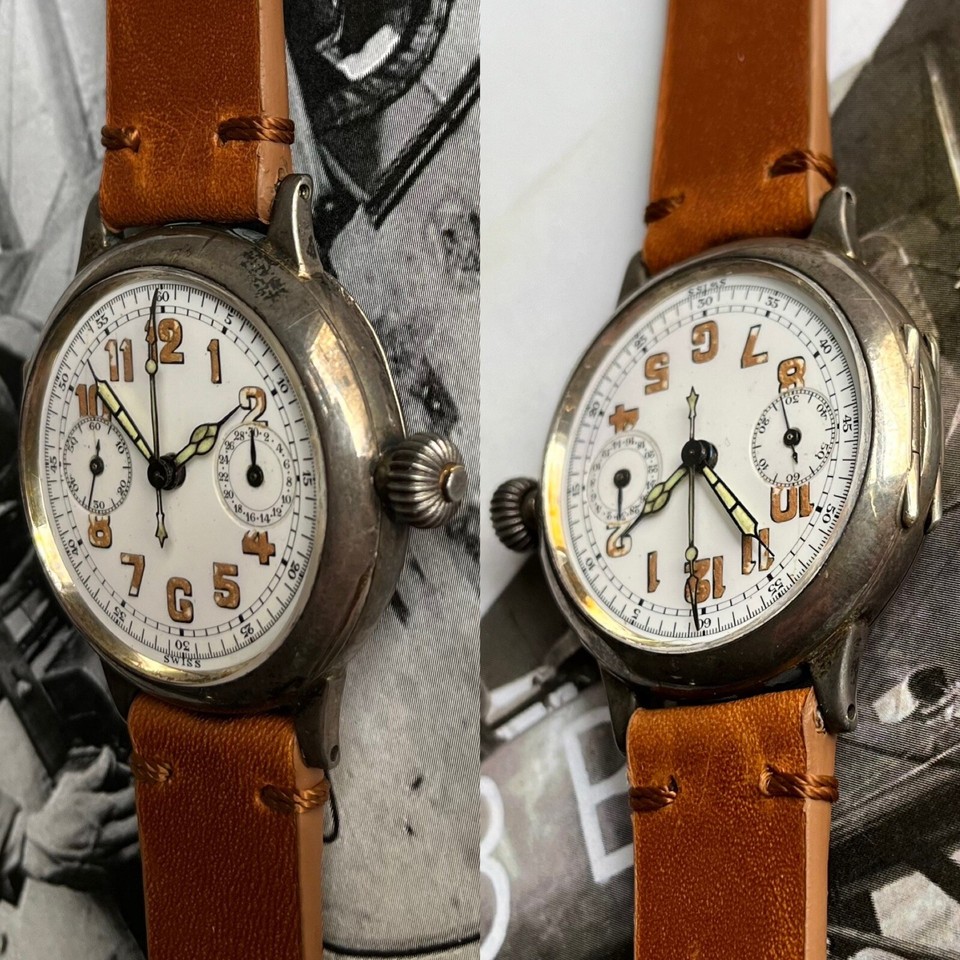 Rare Vintage WW1 Military Gallet Multi-Chron Chronograph Silver Watch ...