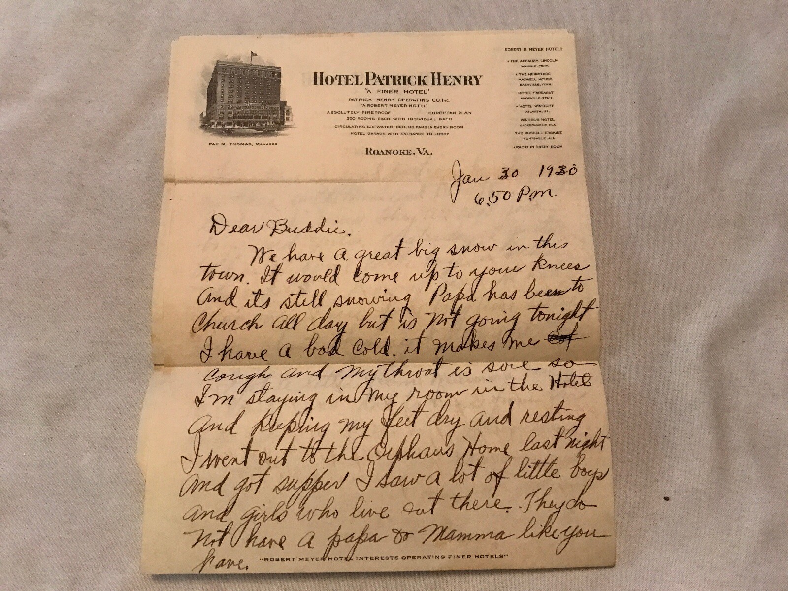 3 Page 1930 Letter From The Hotel Patrick Henry, Roanoke, Virginia | eBay
