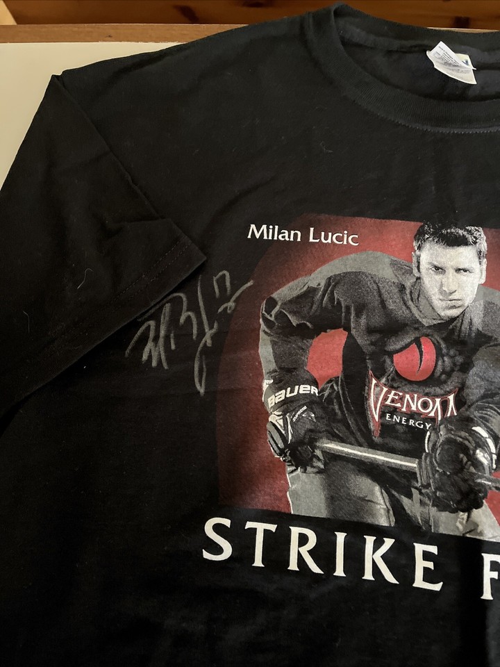 Milan Lucic Boston Bruins Autographed “Strike First” Shirt. Size XL ...