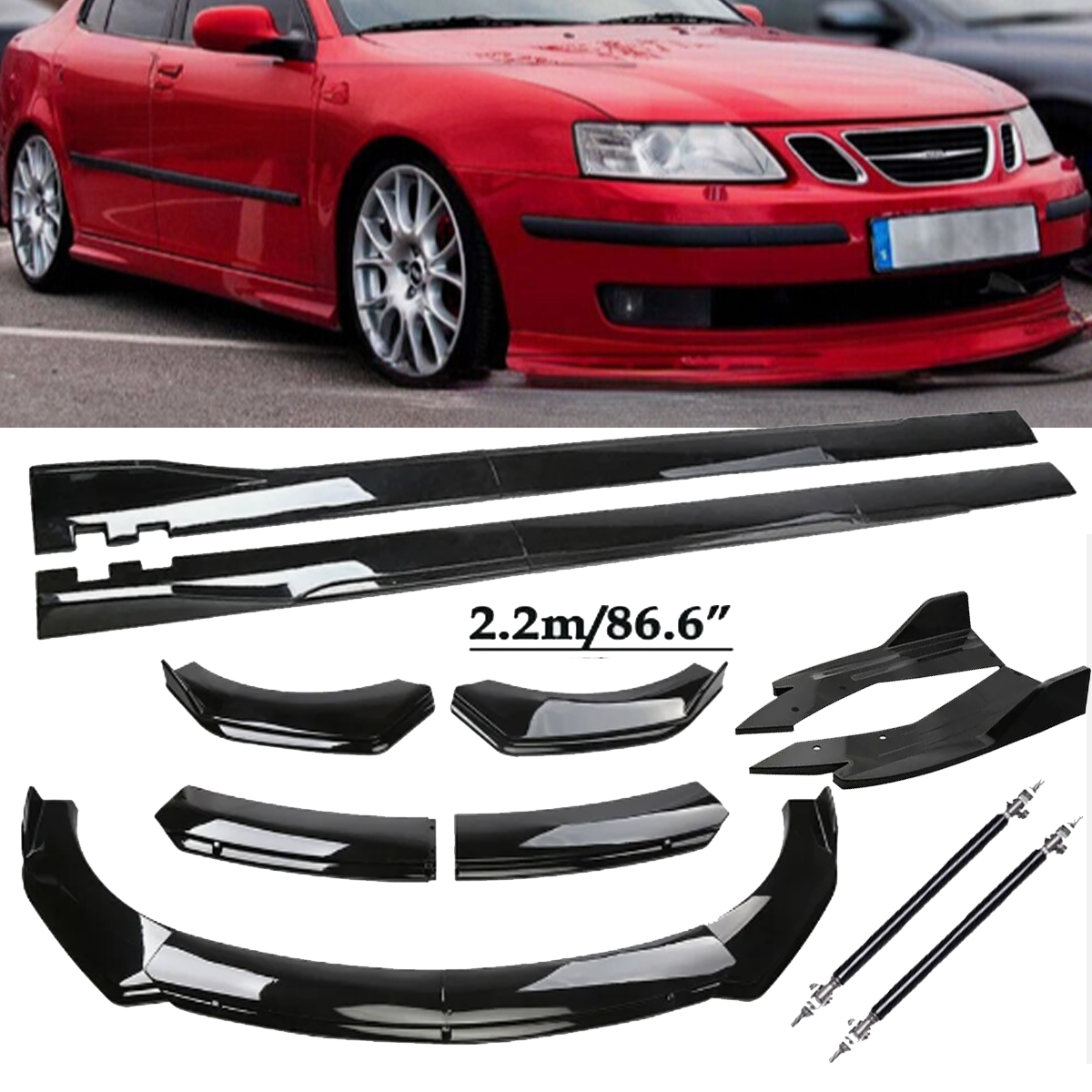 For Saab 9-3 9-5 Side Skirt Rear Lip Front Bumper Lip Splitter Glossy ...