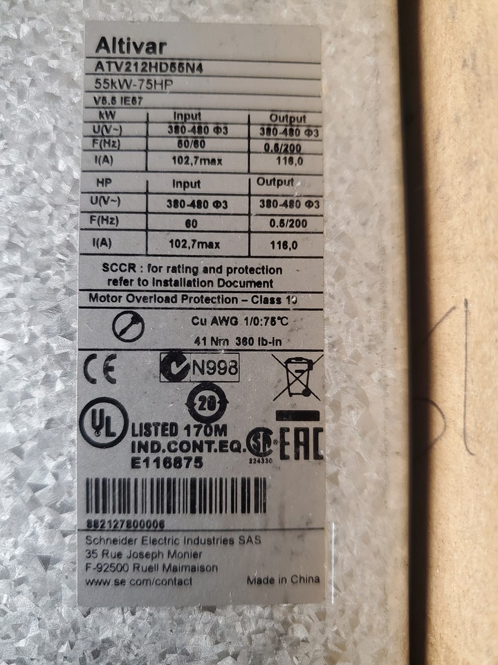 VFD SCHNEIDER ELECTRIC - ATV212HD55N4 55kW-75hp-480V-3ph-EMC-IP21 | eBay