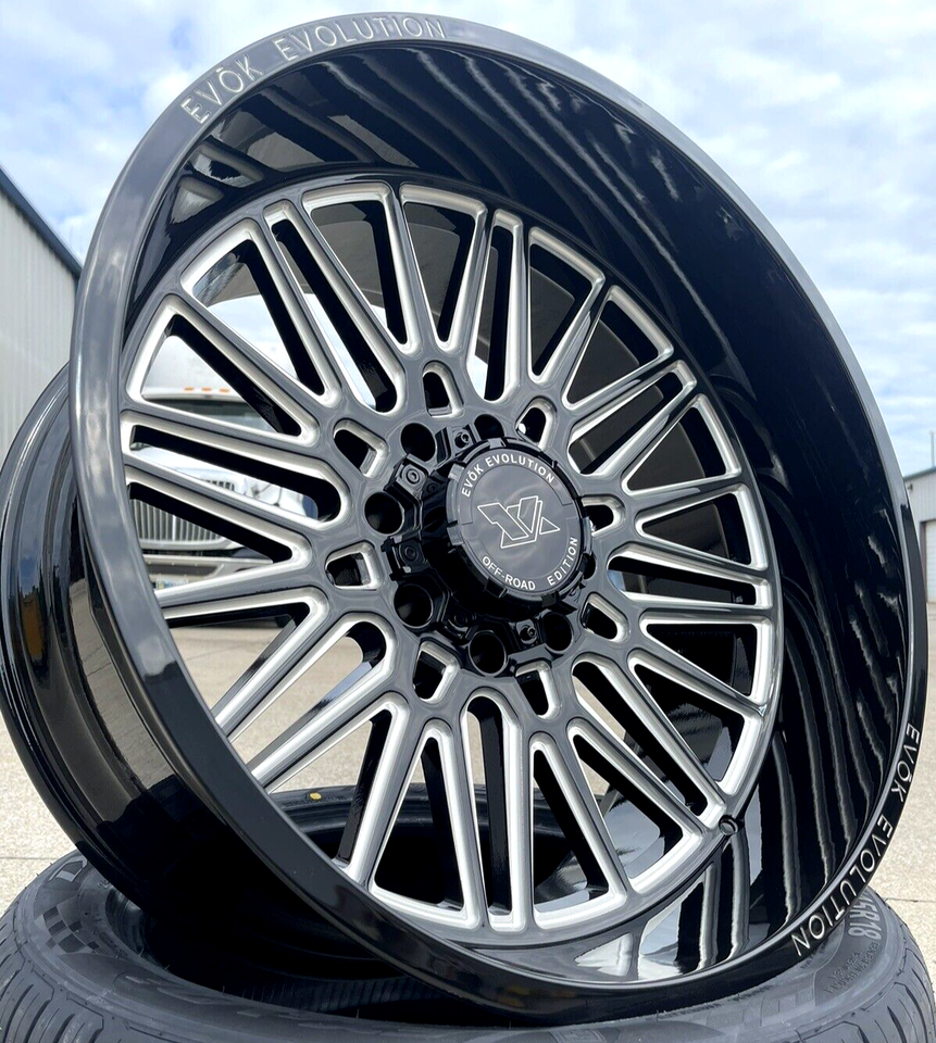 4x 24X12 Evok EV502 Wheels Gloss Black Milled with Tires!!! 8x6.5 RAM ...