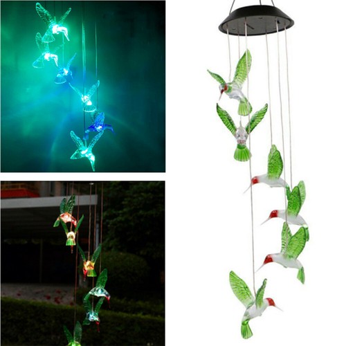 Color-Changing LED Solar Powered Hummingbird Wind Chime Lights Yard ...