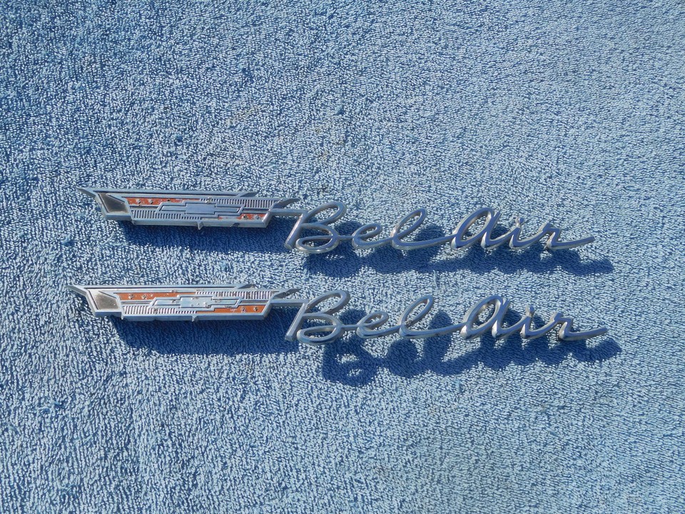 Vintage 1961 Chevrolet Chevy Bel Air Script Emblems Pair | eBay