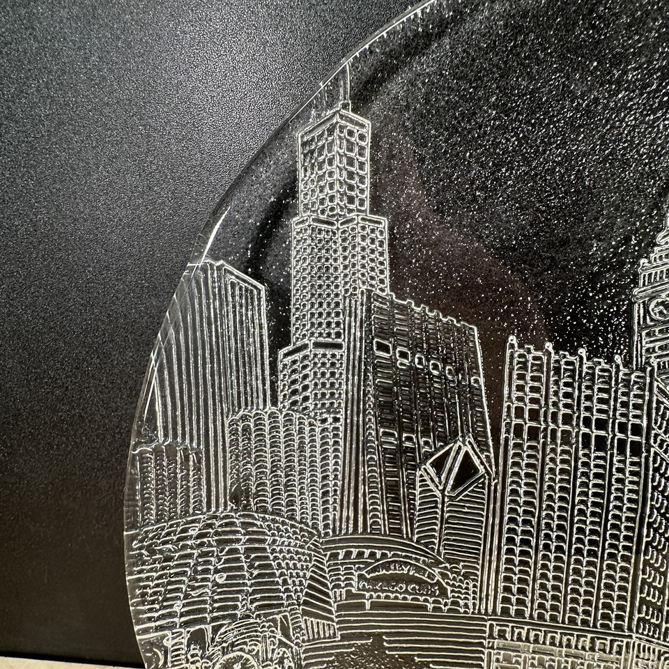 Chicago Skyline Wrigley Field Etched Pilgrim Glass Serving Platter 12 ...